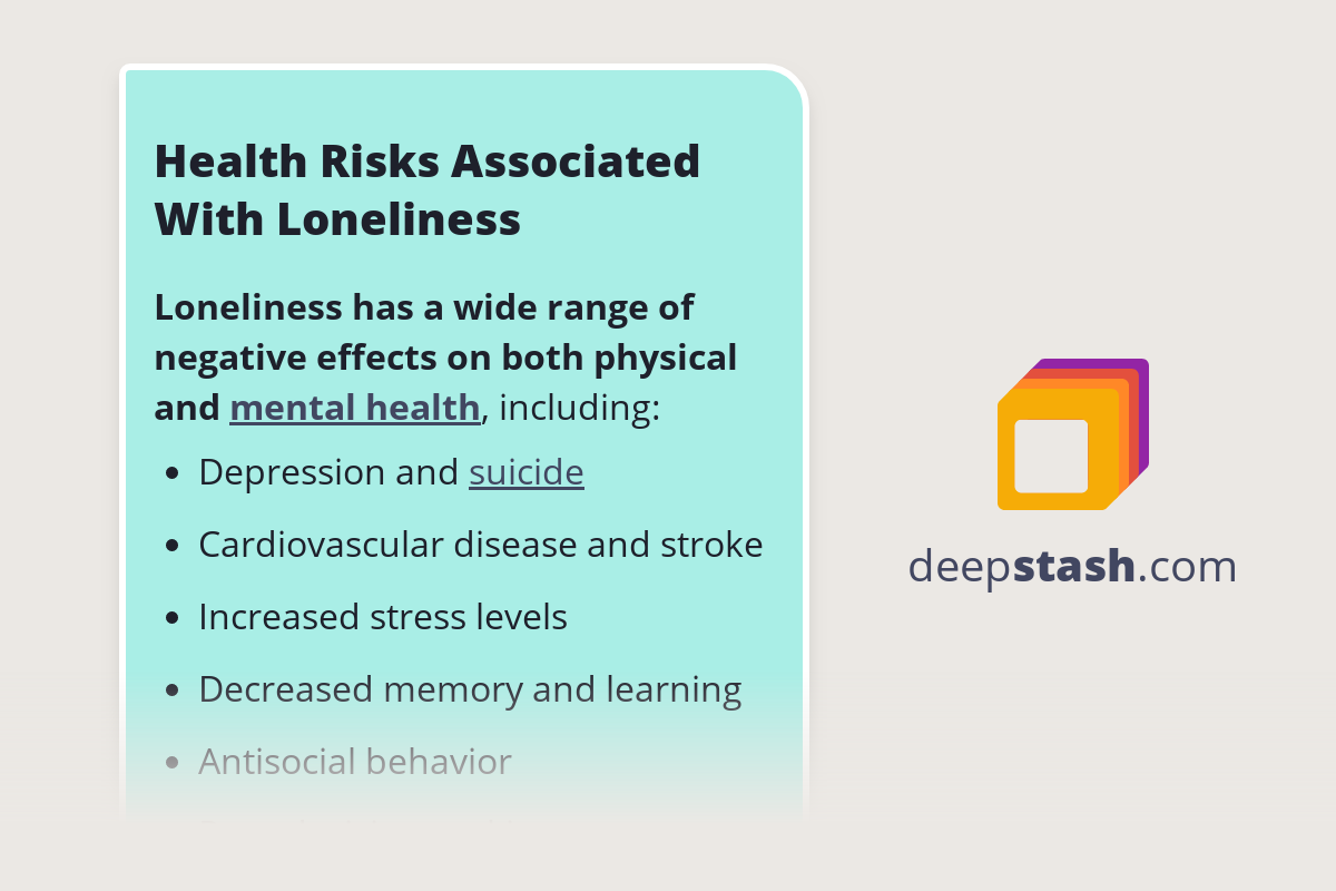 Health Risks Associated With Loneliness - Deepstash