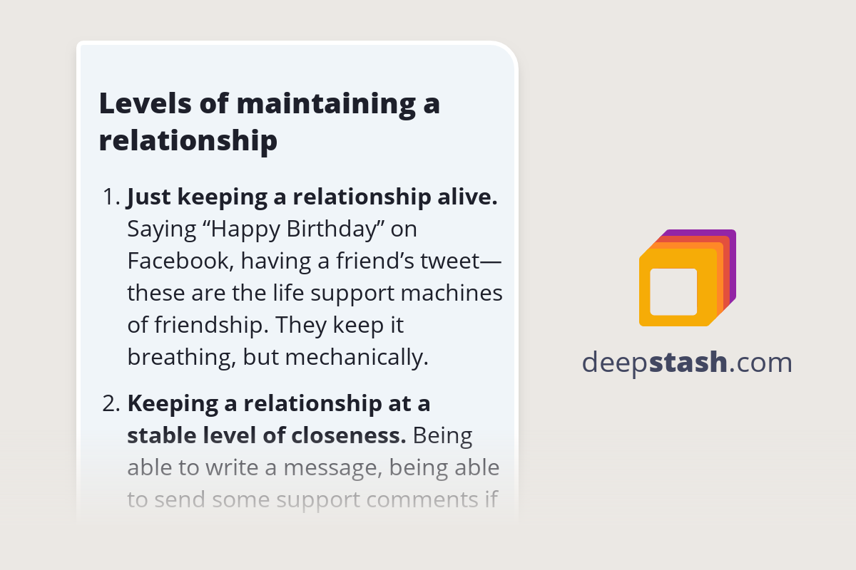 Levels of maintaining a relationship - Deepstash