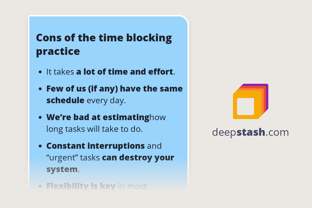 Cons of the time blocking practice - Deepstash