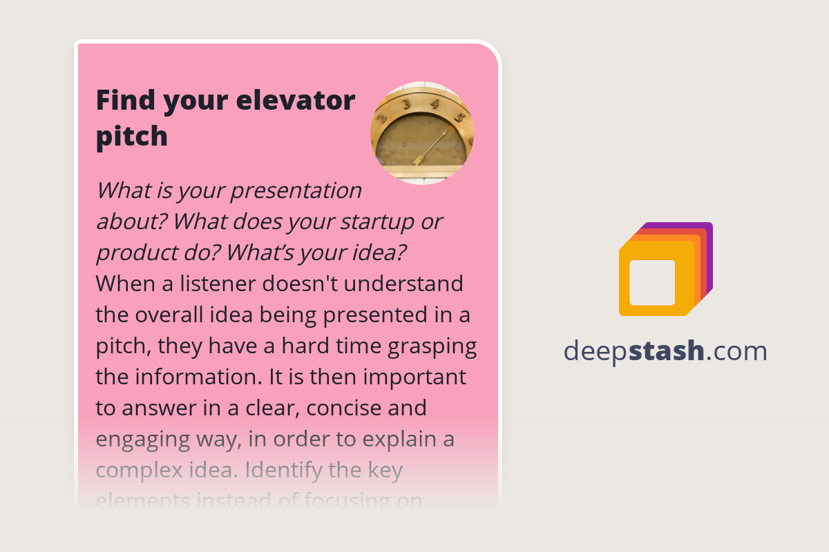 Find your elevator pitch - Deepstash