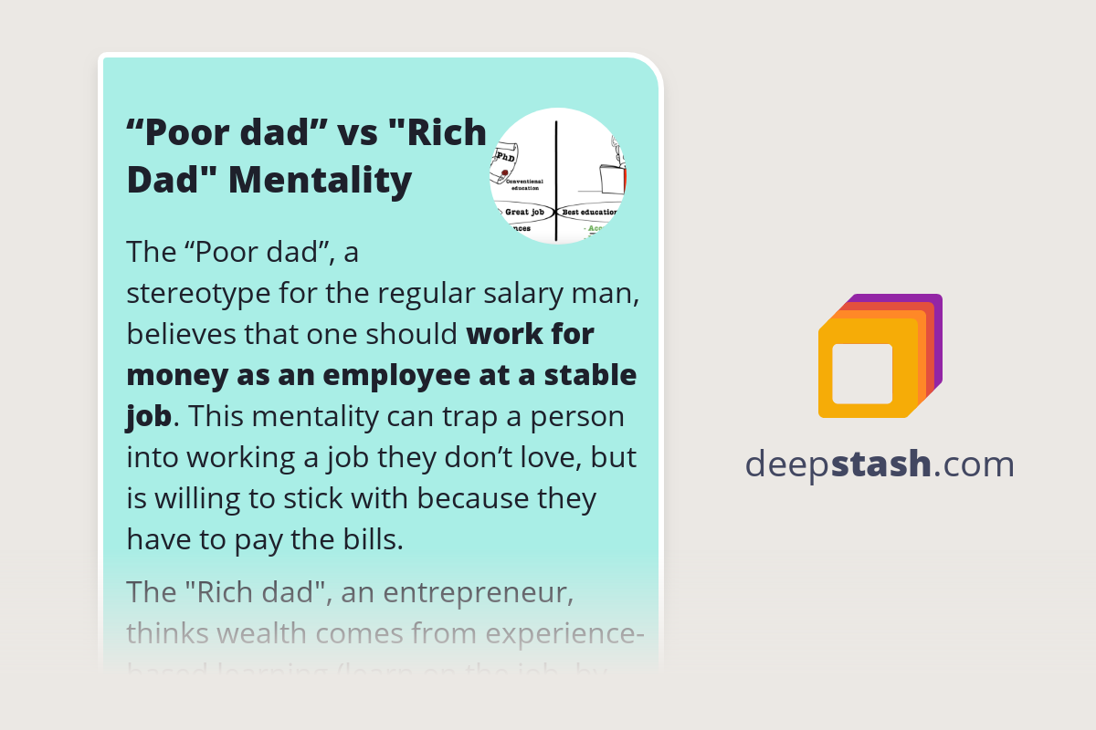 “Poor dad” vs "Rich Dad" Mentality - Deepstash