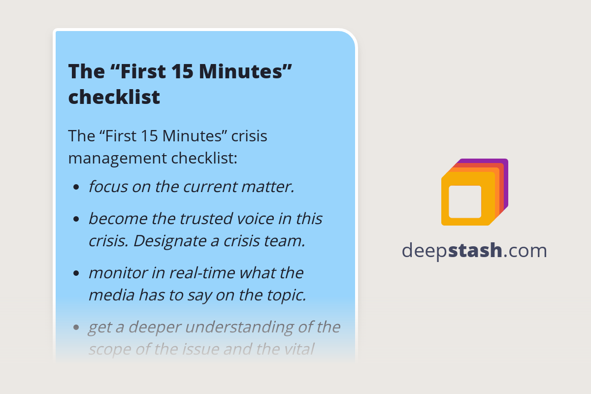 The “First 15 Minutes” checklist - Deepstash