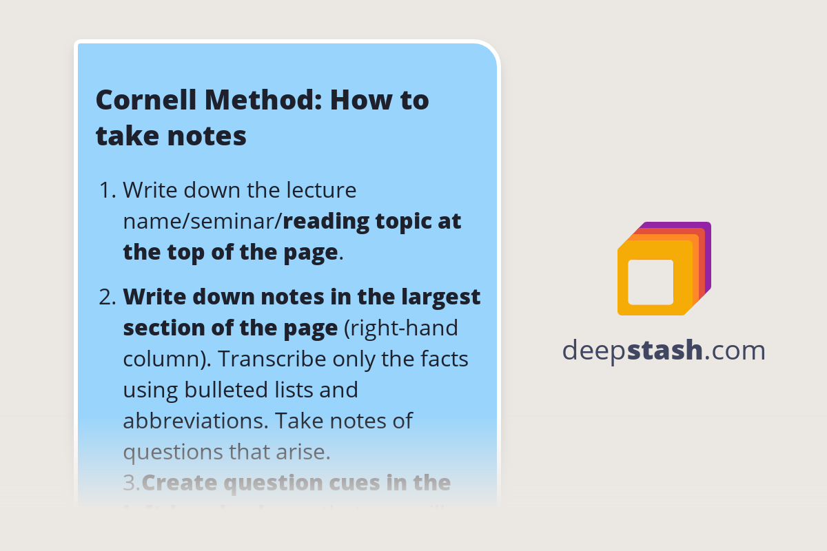 Cornell Method: How to take notes - Deepstash