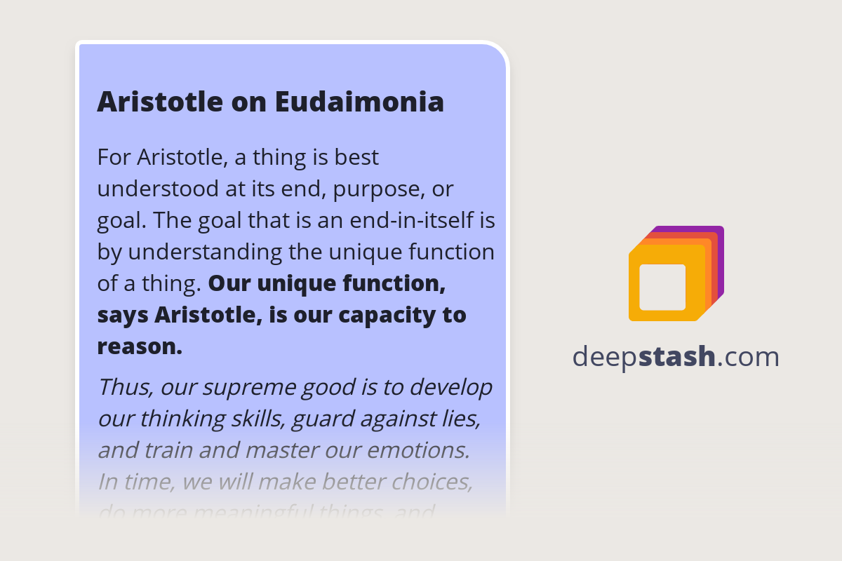 Aristotle on Eudaimonia - Deepstash
