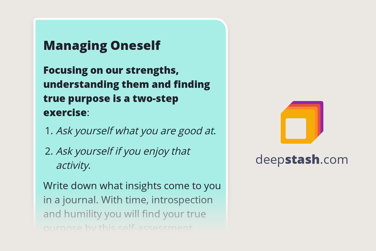 Managing Oneself - Deepstash