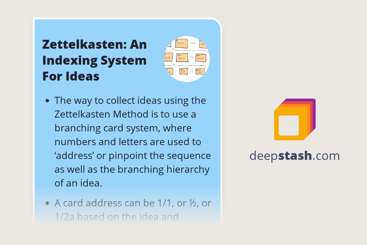 Zettelkasten: An Indexing System For Ideas - Deepstash