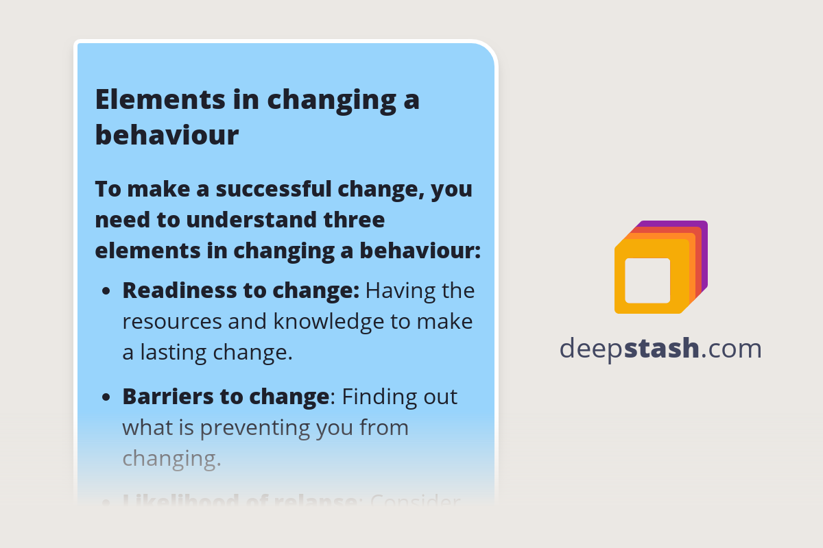 Elements in changing a behaviour - Deepstash