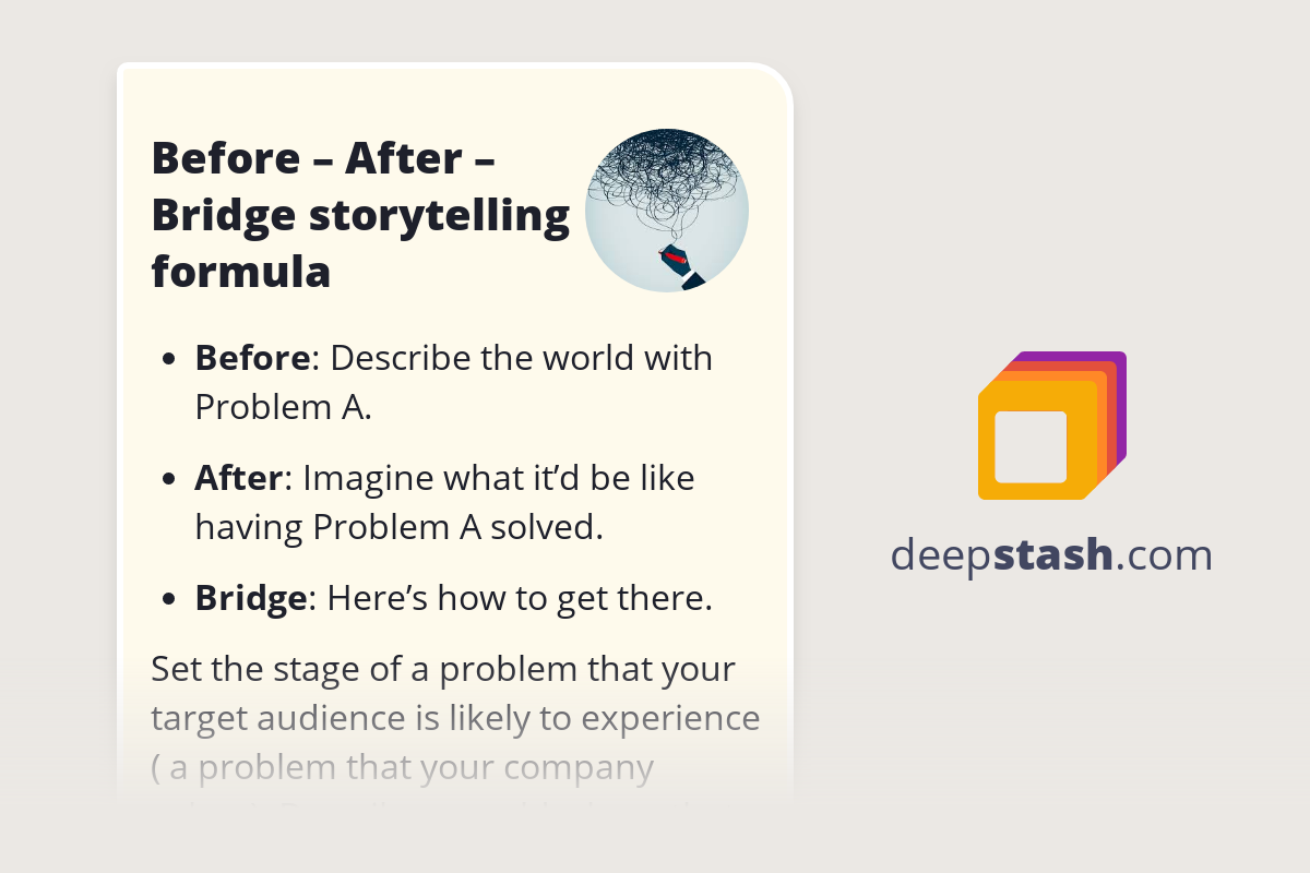 Before – After – Bridge storytelling formula - Deepstash