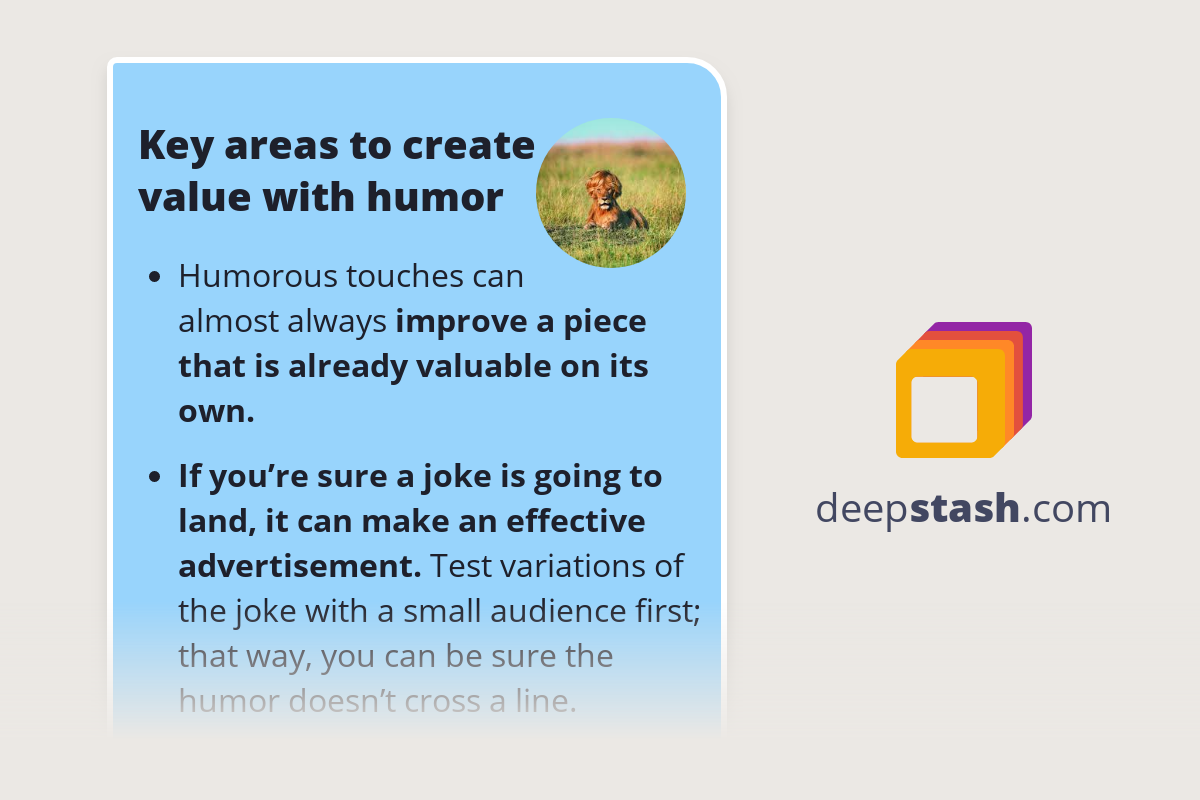 Key areas to create value with humor - Deepstash